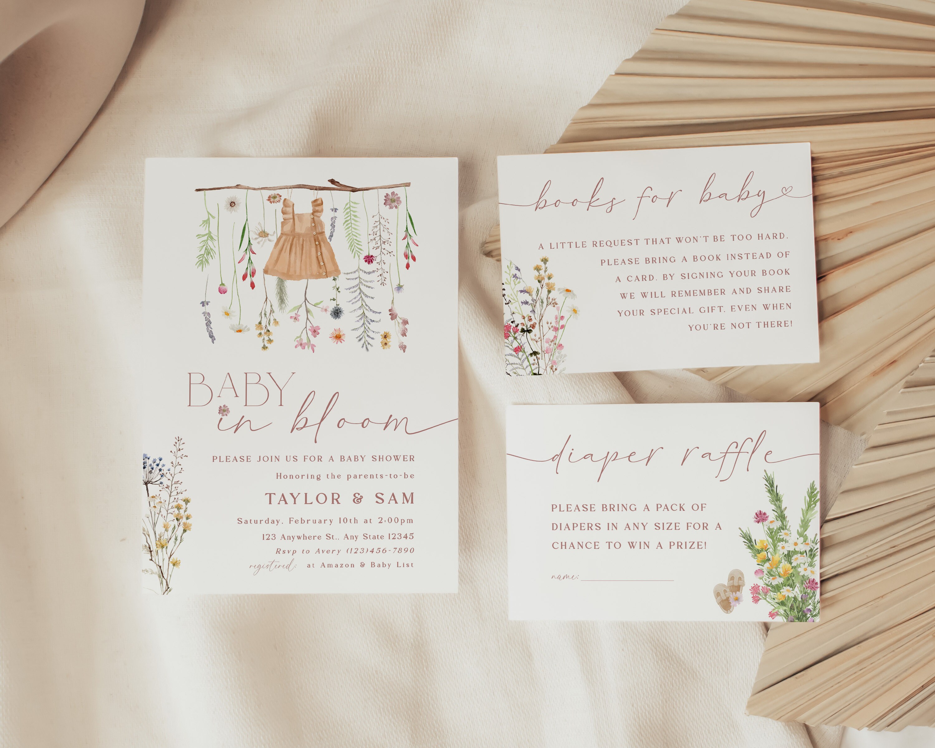 Boho Wildflower Baby Shower Bundle Editable Wildflower Baby Shower ...