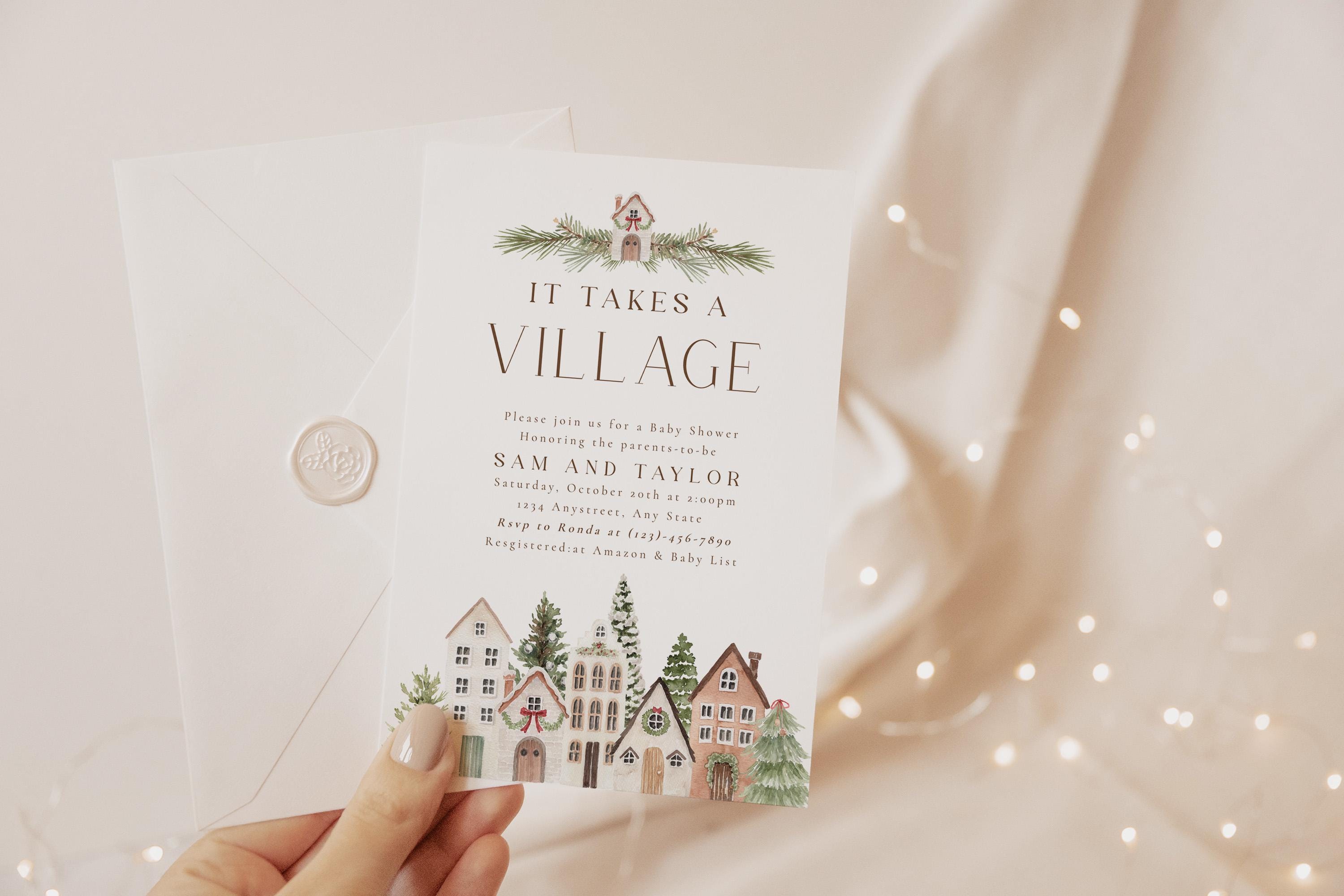 It Takes a Village Baby Shower Invitation Bundle | Editable Winter ...