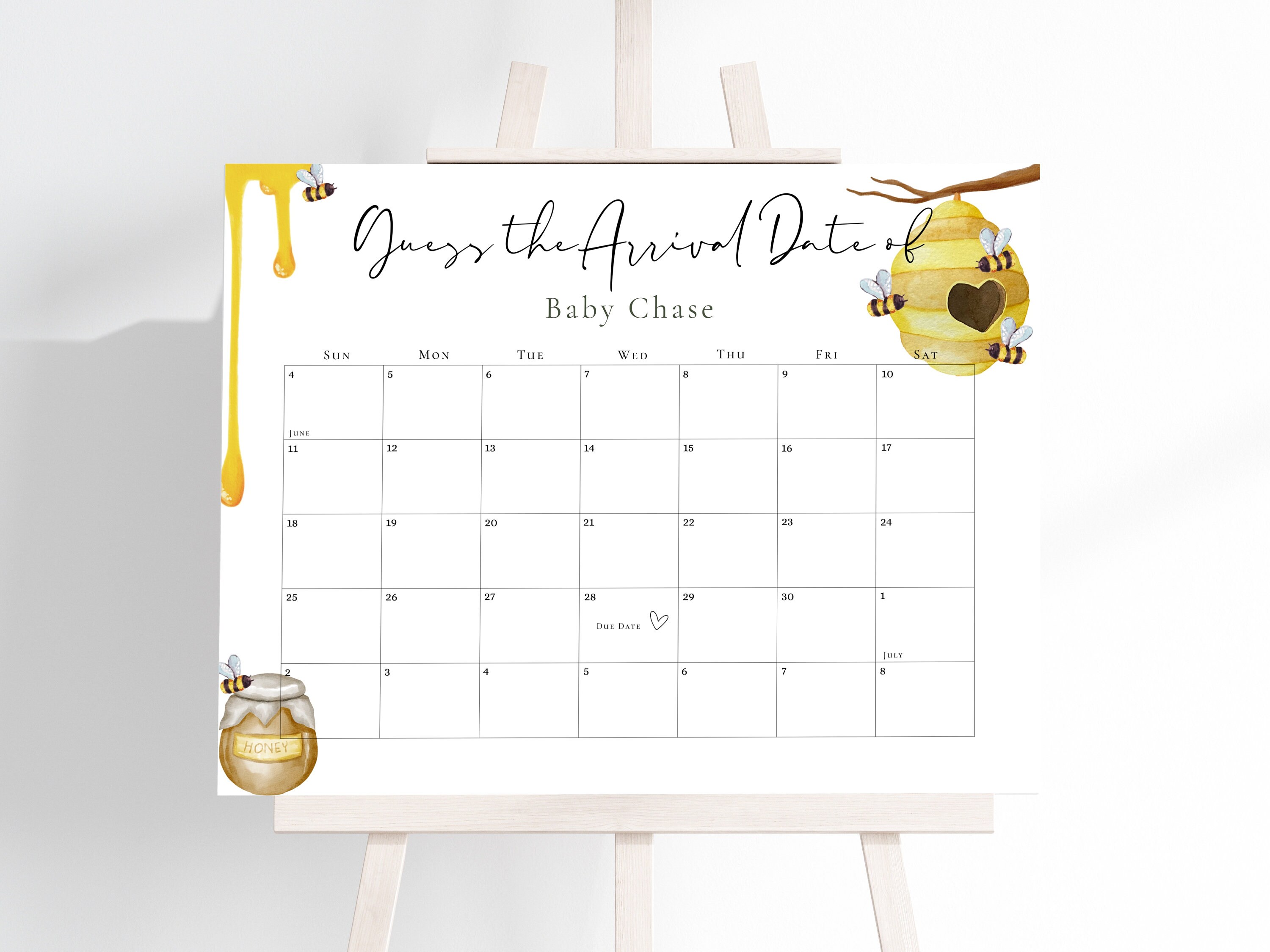 Guess the Arrival Date Bee Baby Shower, Due Date Calendar, Babys Due ...