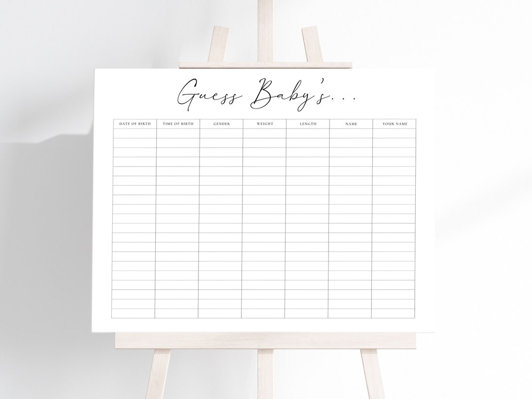 Guess Baby’s Stats Minimalist, Prediction Baby Shower Game, Baby Pool ...