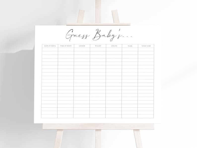 Guess Baby’s Stats Minimalist, Prediction Baby Shower Game, Baby Pool ...