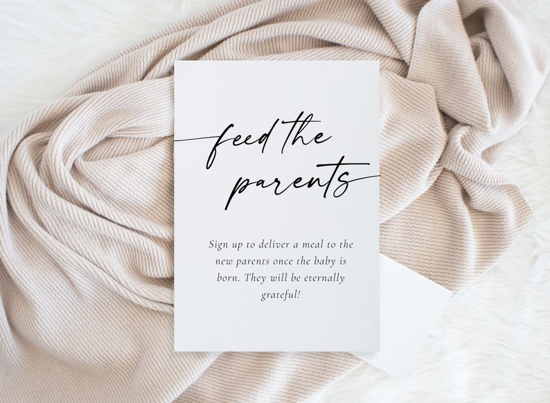 Feed the Parents Minimalist Baby Shower Game, Meal Train Sign up ...