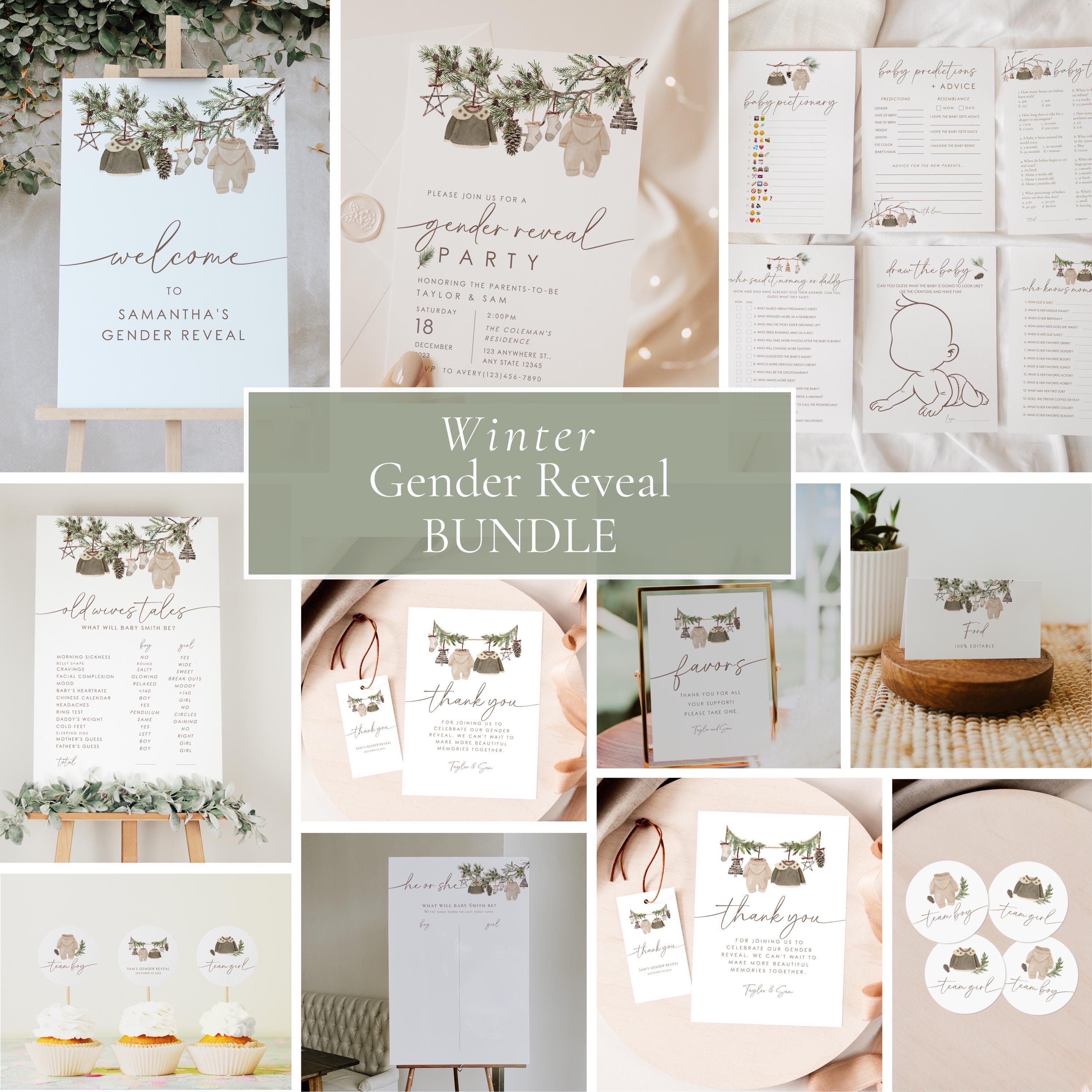 Winter Gender Reveal Bundle, Printable Baby Shower Games, Winter Decor ...