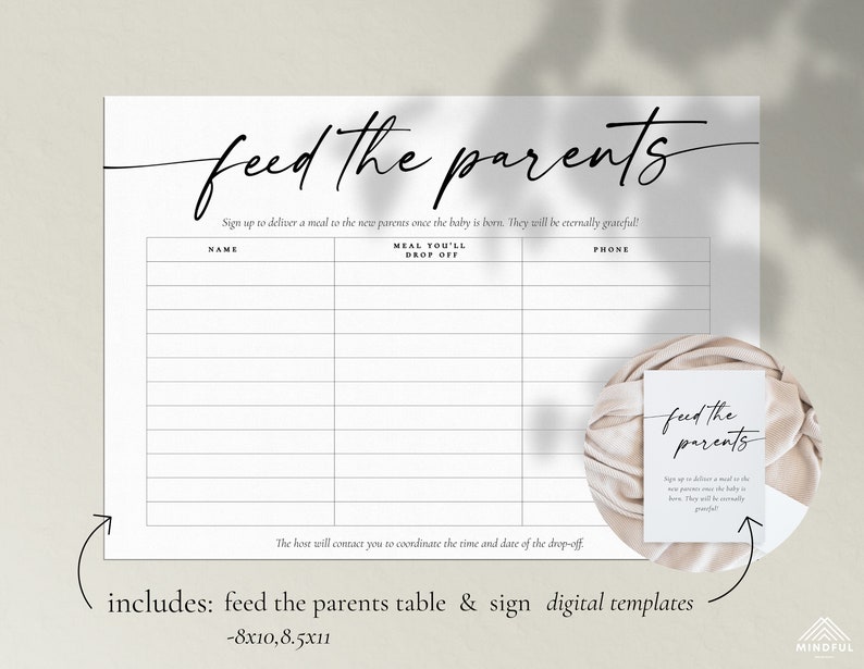 Feed the Parents Minimalist Baby Shower Game, Meal Train Sign up ...