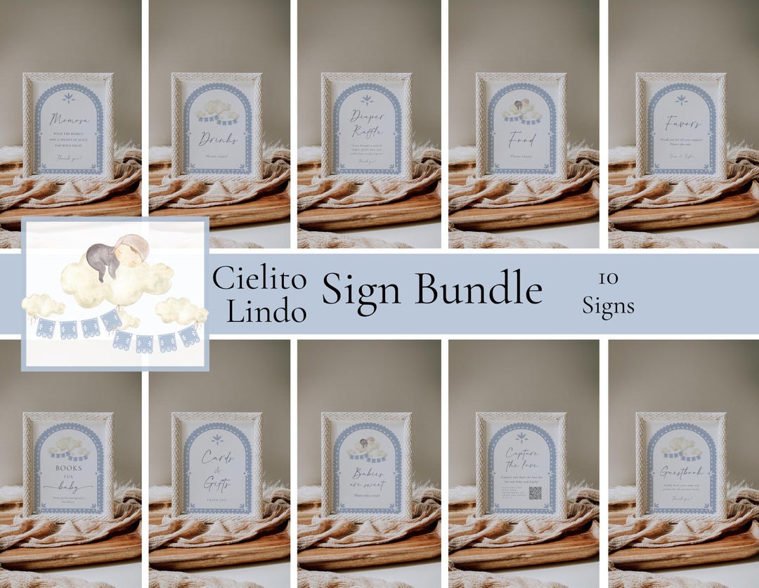 Cielito Lindo Table Signs Bundle | Blue Baby Shower Signs | Papel ...