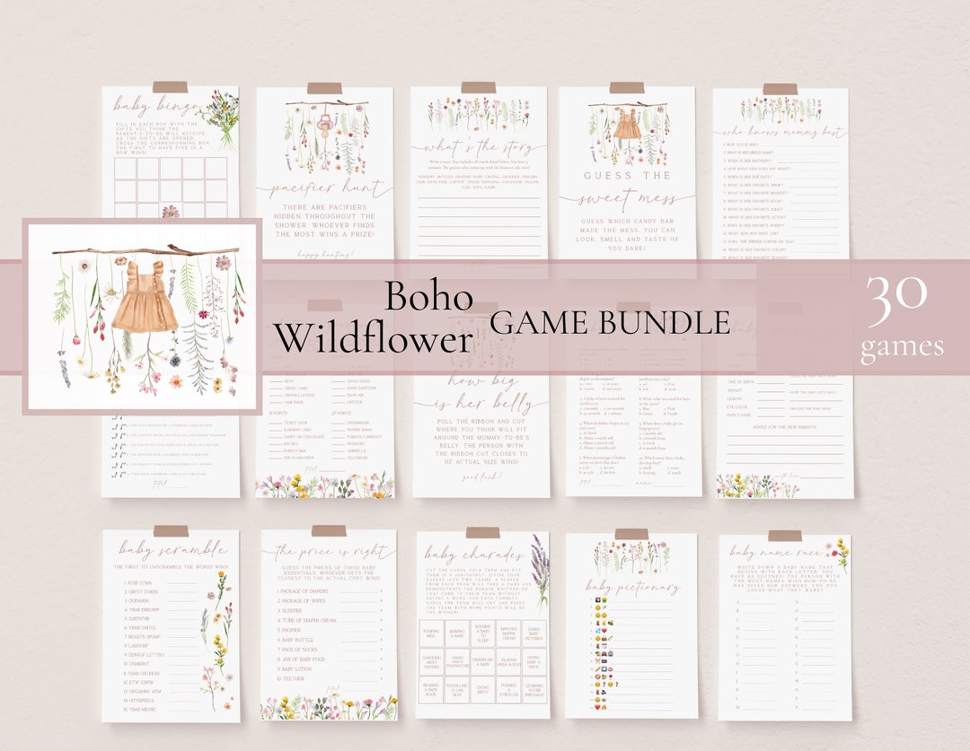 Wildflower Baby Shower Games Bundle | Baby in Bloom Baby Shower Games ...