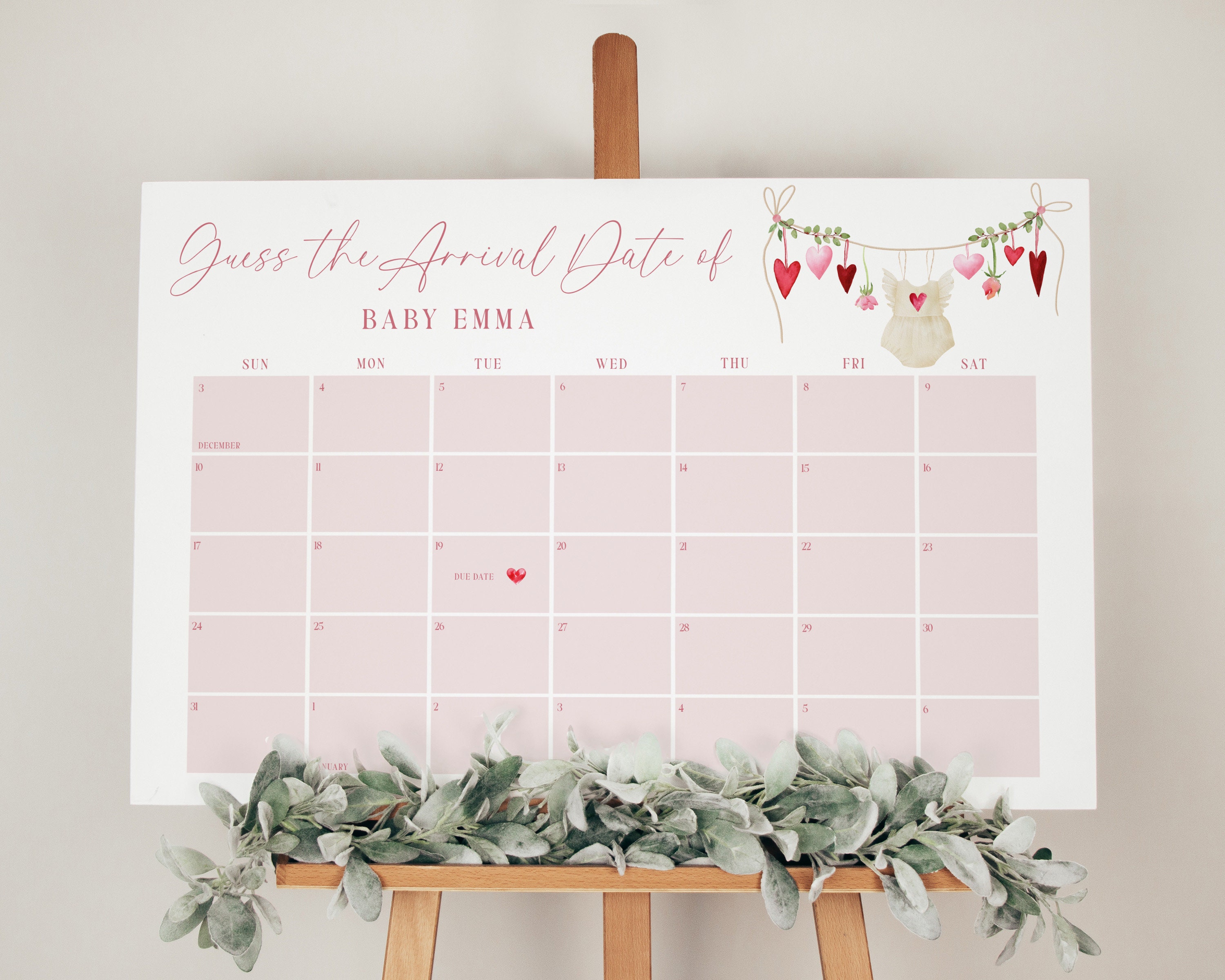 Guess the Arrival Date Calendar Little Sweetheart Baby Shower - Etsy ...