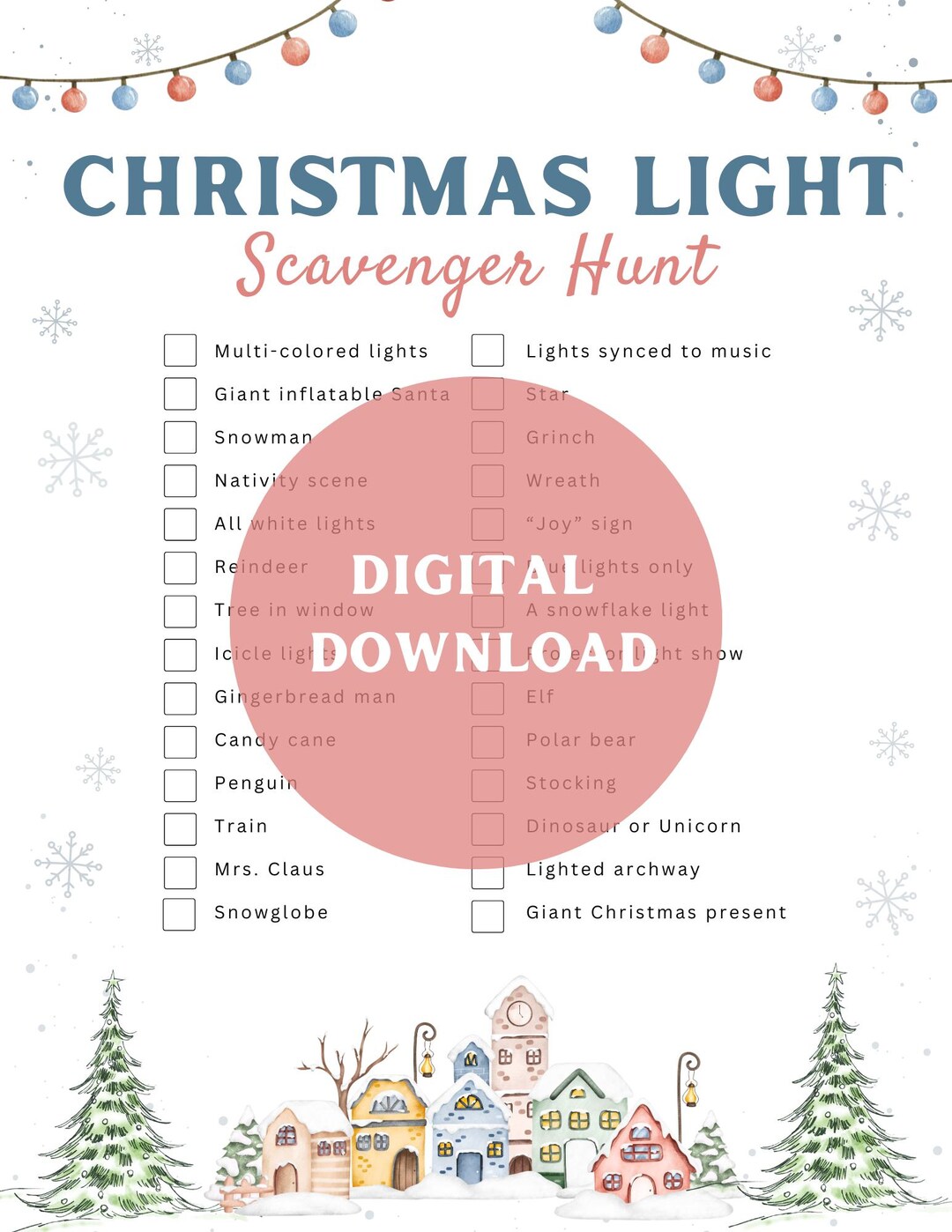 Christmas Light Scavenger Hunt Printable- DIGITAL DOWNLOAD - Etsy