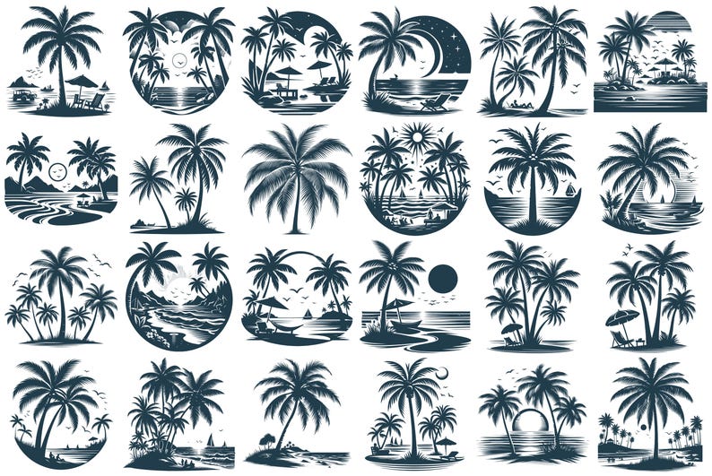 Palm Tree SVG Bundle: Tropical Beach Silhouette Cut Files - Etsy