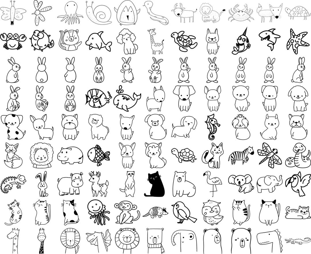 Doodle Animal SVG Bundle, Clipart PNG (359 Files) - Etsy