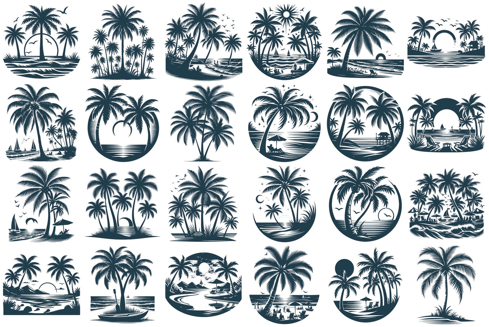 Palm Tree SVG Bundle: Tropical Beach Silhouette Cut Files - Etsy