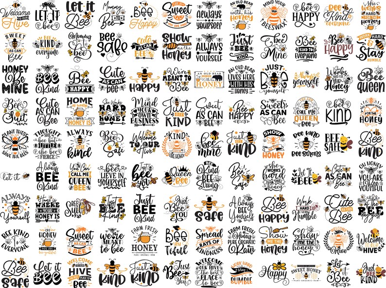 100 Bee SVG Bundle, Bee Kind Svg, Bee Happy Svg, Bee Design Honeybee ...