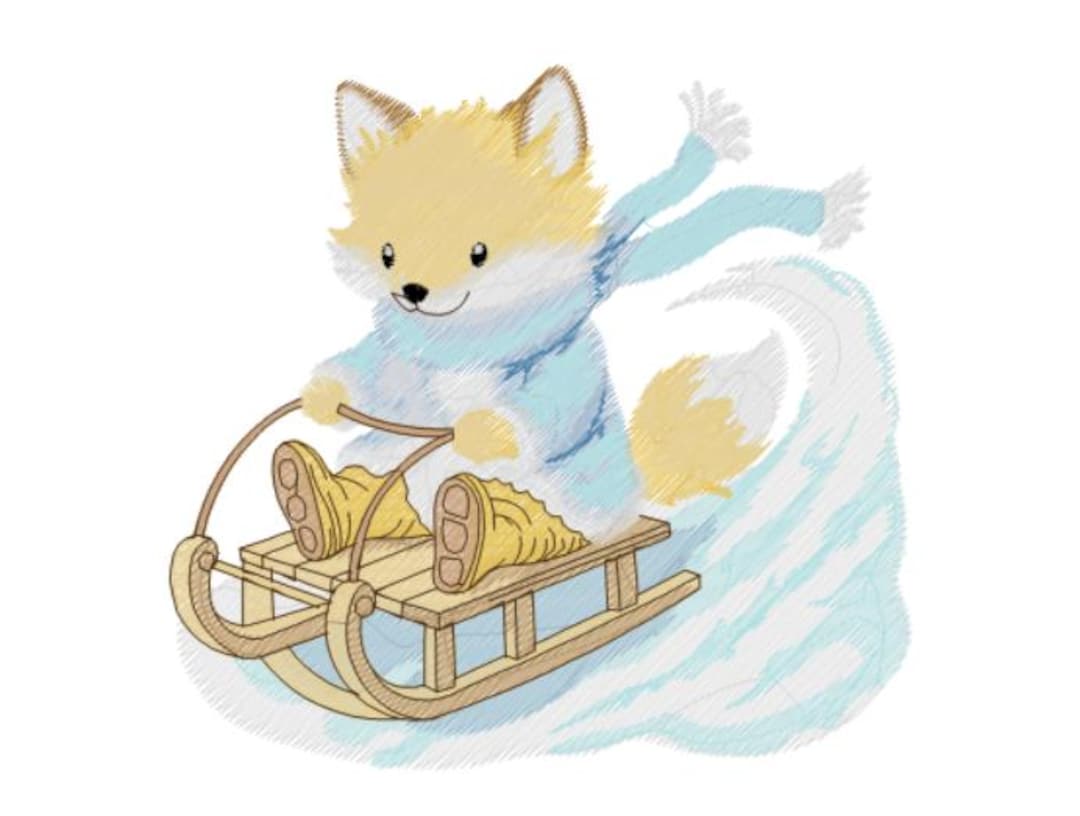 Winter Fox on Sled Embroidery Pattern | Nursery Art (digital File) - Etsy
