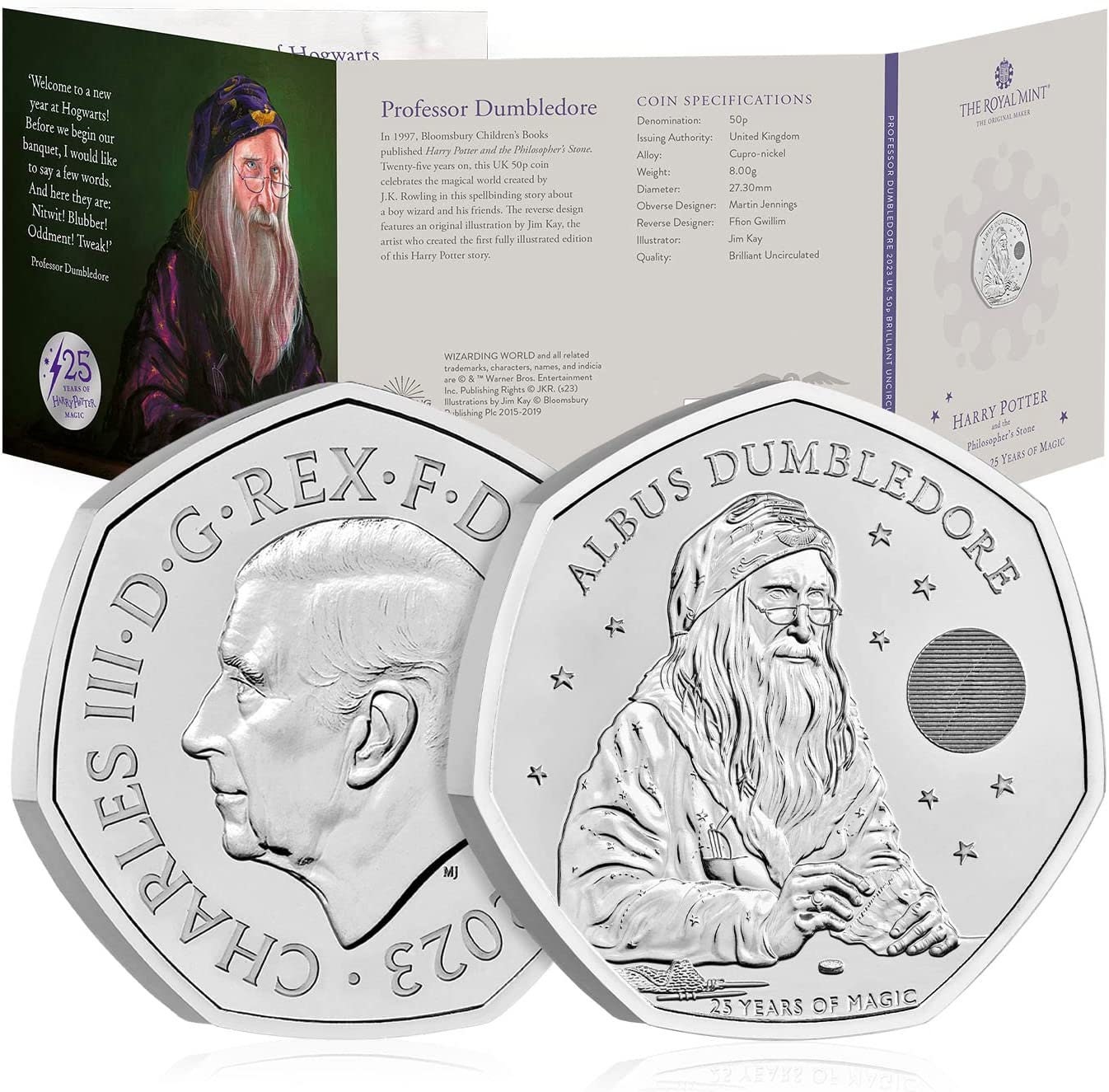 2023 Professor Dumbledore From Harry Potter UK 50 Pence 50p Brilliant ...
