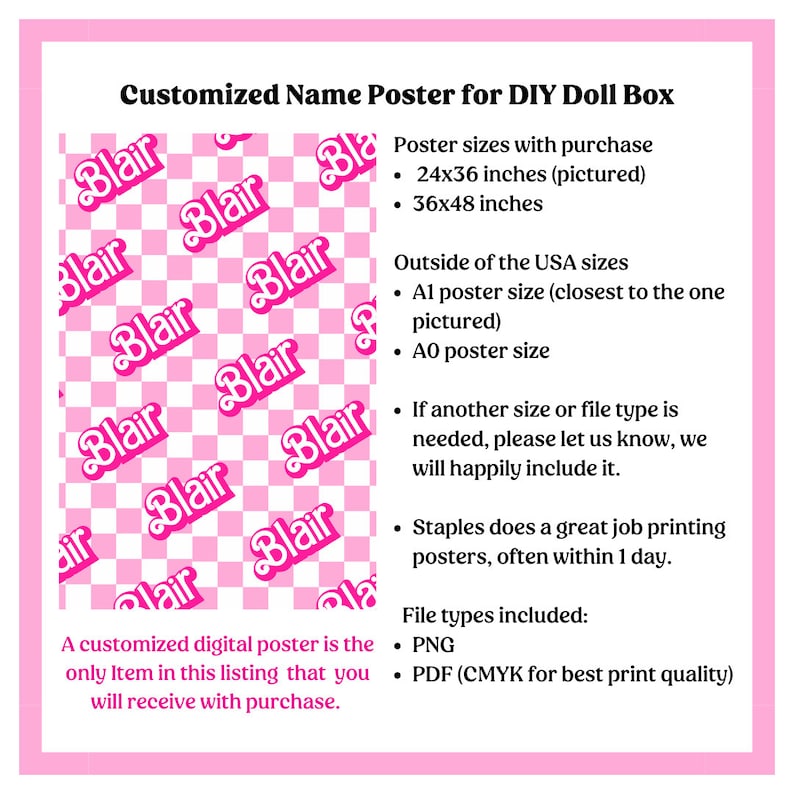 Customized Name Backdrop Poster for Doll Box Prop or - Etsy