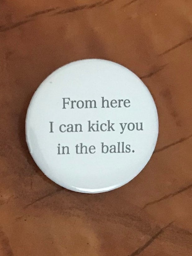 Rude Adult Pin Back Button from Here I Can Kick You in the - Etsy
