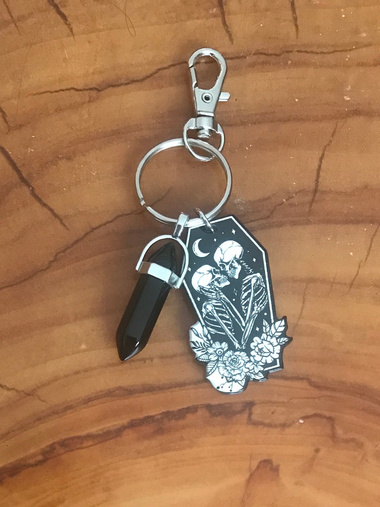 Black Coffin Kissing Skeletons the Lovers Obsidian Goth Keychain - Etsy