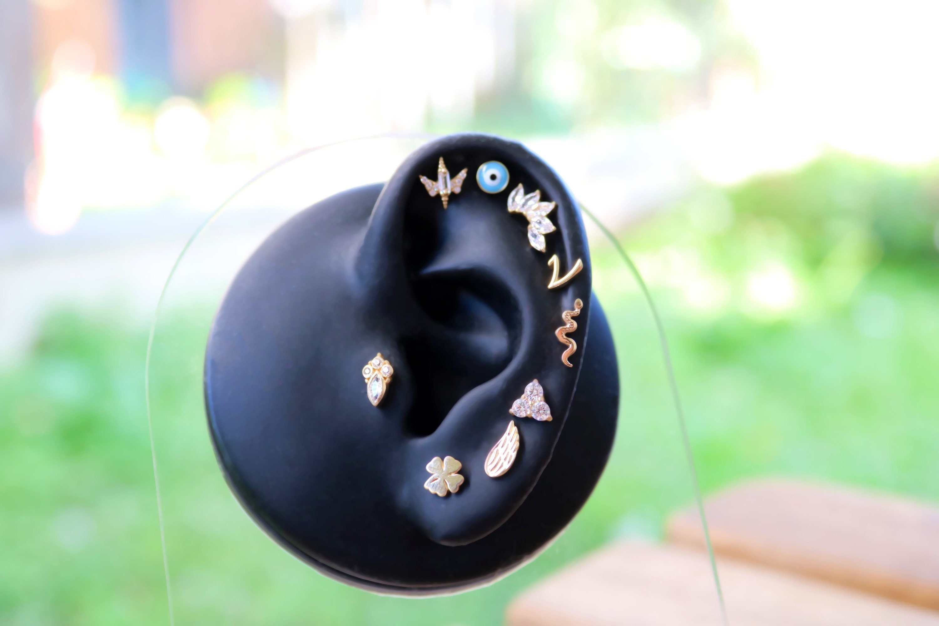 14K Solid Evil Eye Bead Piercing Minimalist Tragus Piercing - Etsy