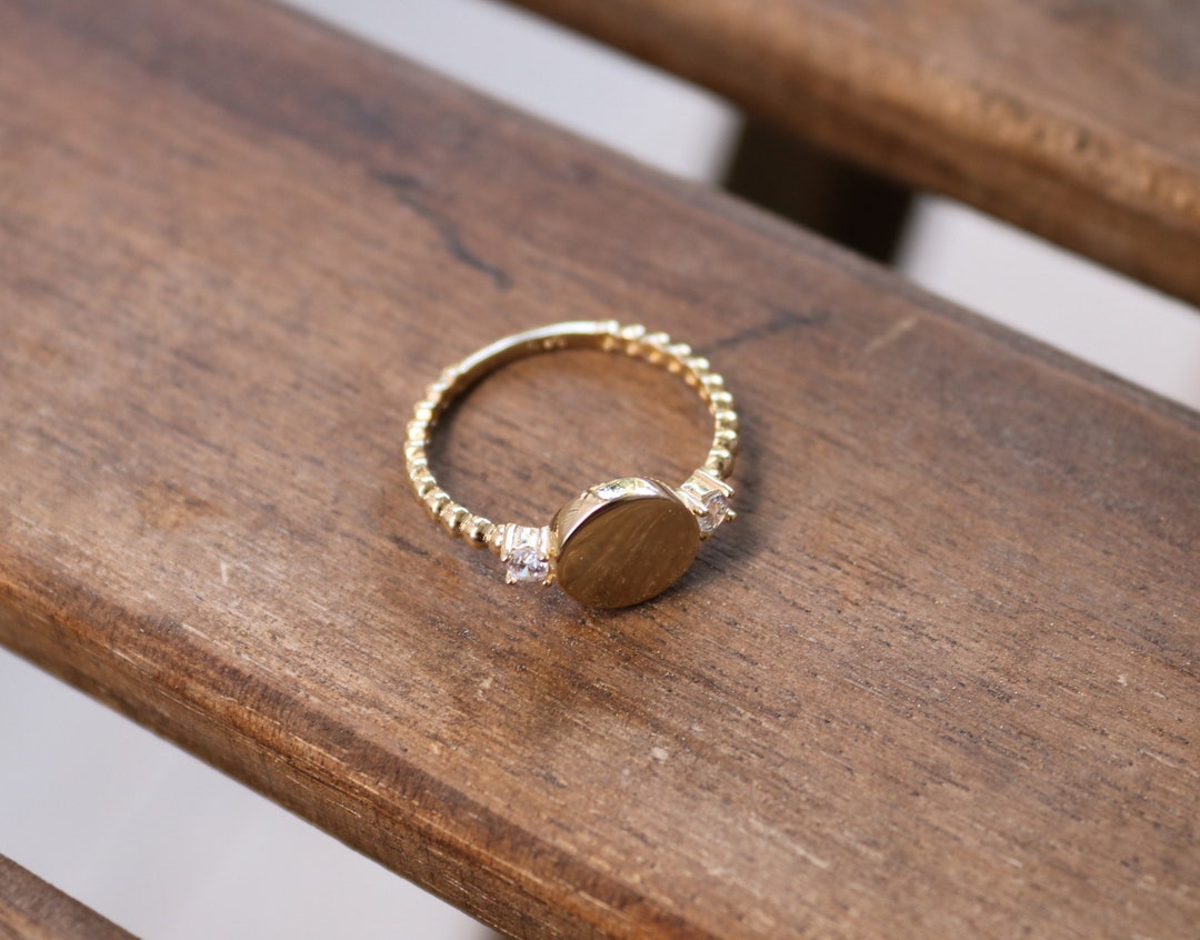 14K Solid Gold Ring / Shiny Round Ring / Multi Stone Round - Etsy