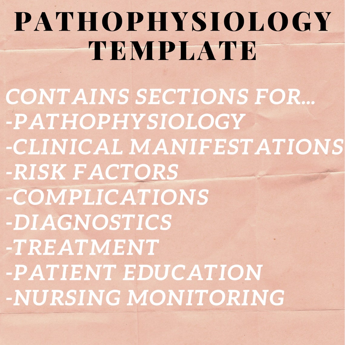 Pathophysiology/disease Template Nursing School Nursing - Etsy