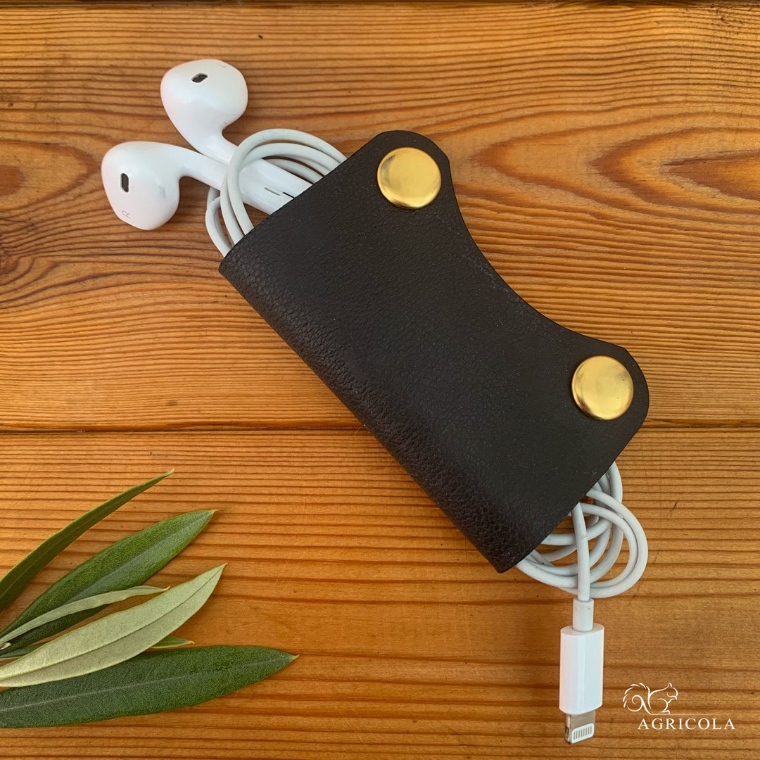 Personalised Hand-dyed Black Leather Cable Tie / Personalised Cable ...