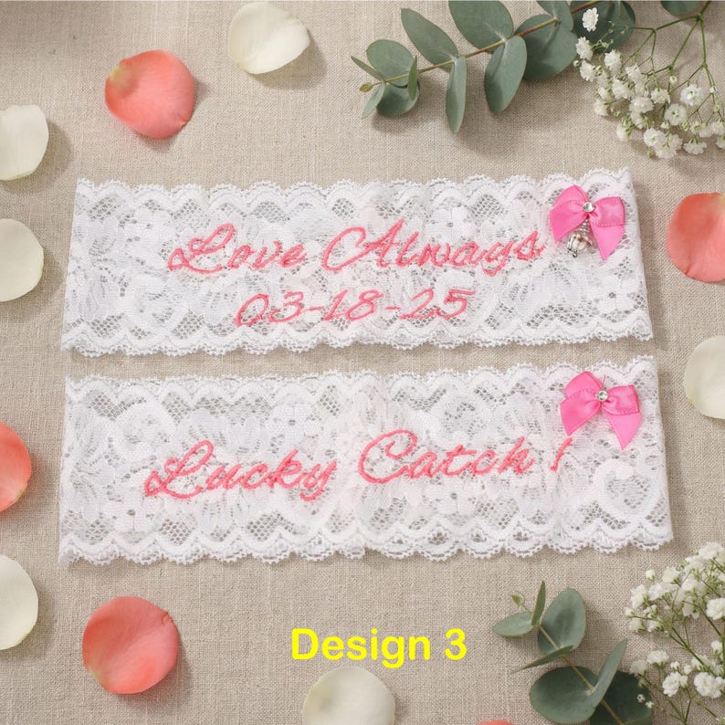 Custom Wedding Garter Set, Personalized Embroidered Lace, Seashell ...