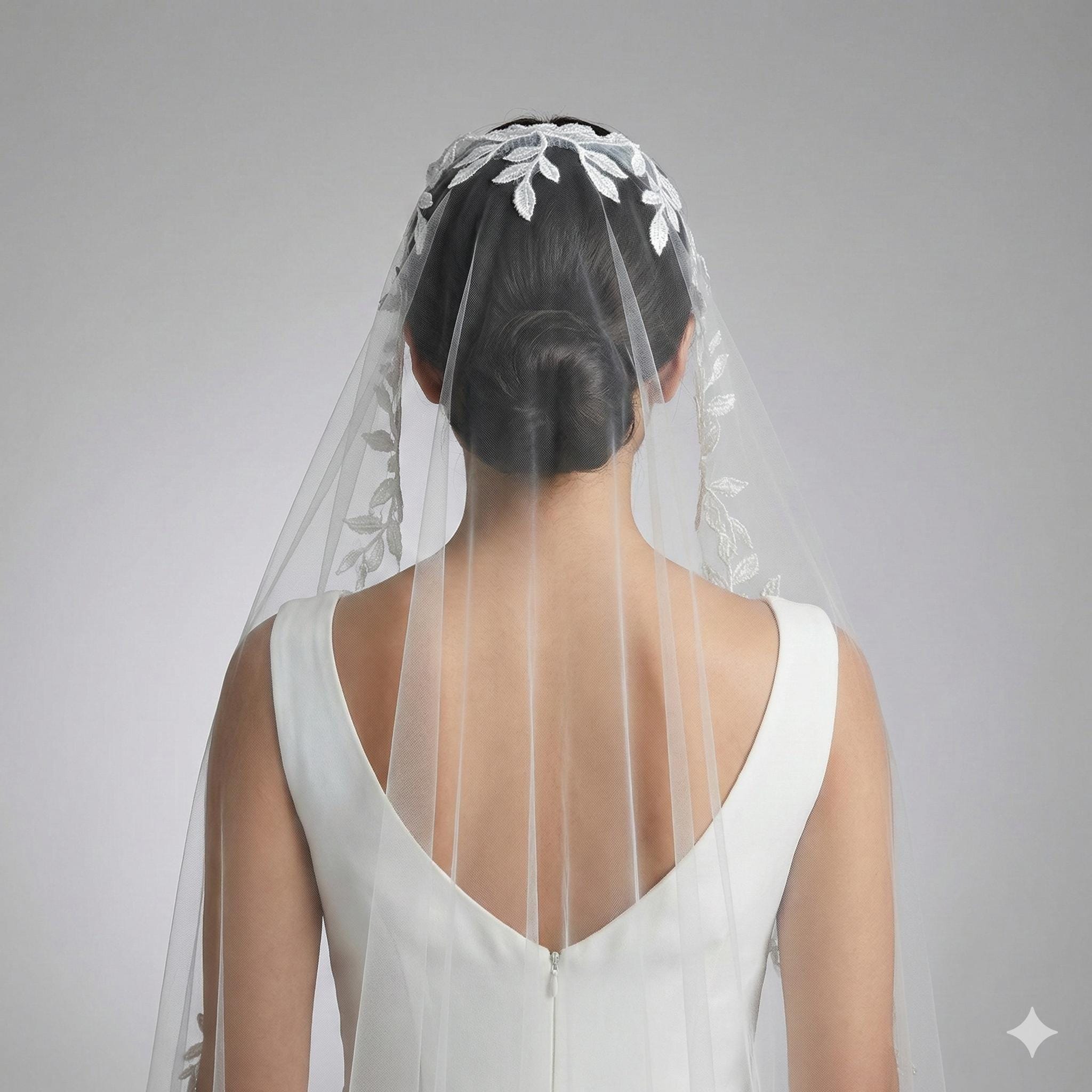 Mantilla Leaf Lace Wedding Veil, Fingertip to Cathedral Length, Boho ...