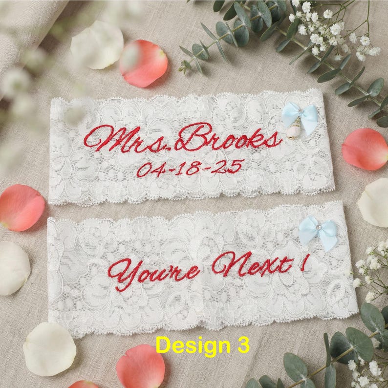 Personalized Bridal Garter Set, Custom Embroidered Lace, Beach Wedding ...