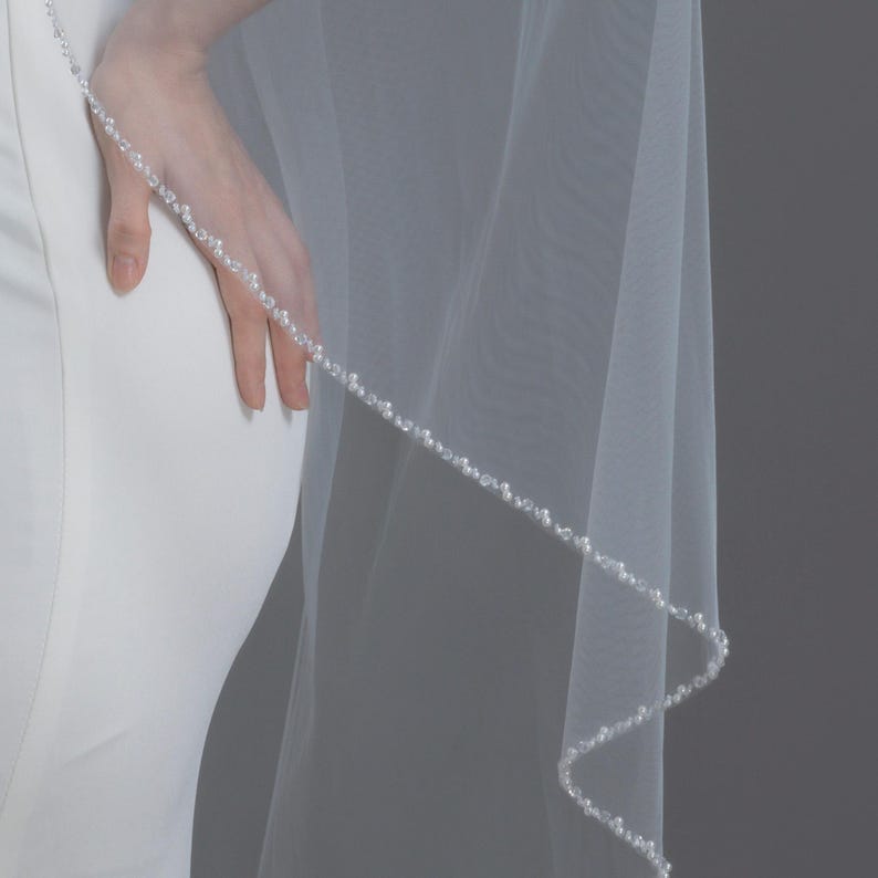 Pearl Beaded Wedding Veil, Fingertip to Cathedral, Crystal Seed Bead ...