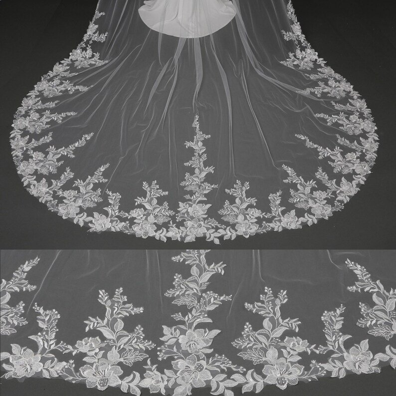 Cathedral to Regal Wedding Veil, Sequin Beaded Floral Lace, Luxury Long ...