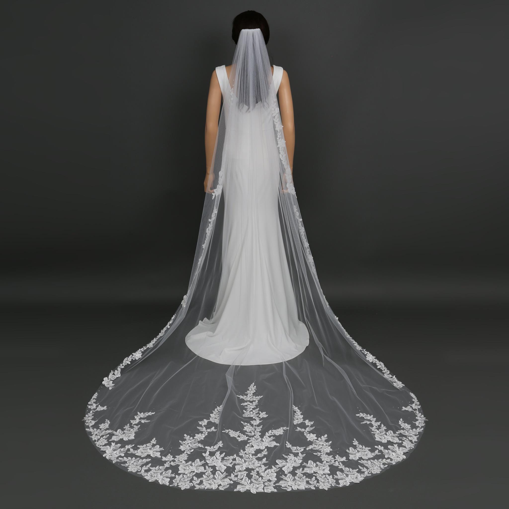Cathedral Floral Lace Wedding Veil - One Tier White or Ivory Beaded ...
