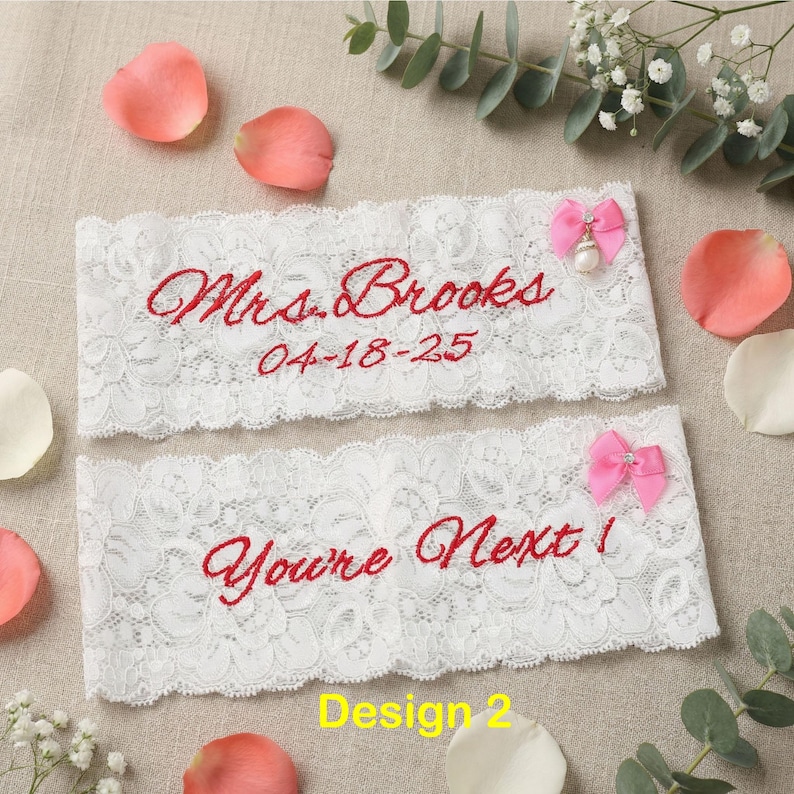 Personalized Bridal Garter Set, Custom Embroidered Lace, Beach Wedding ...
