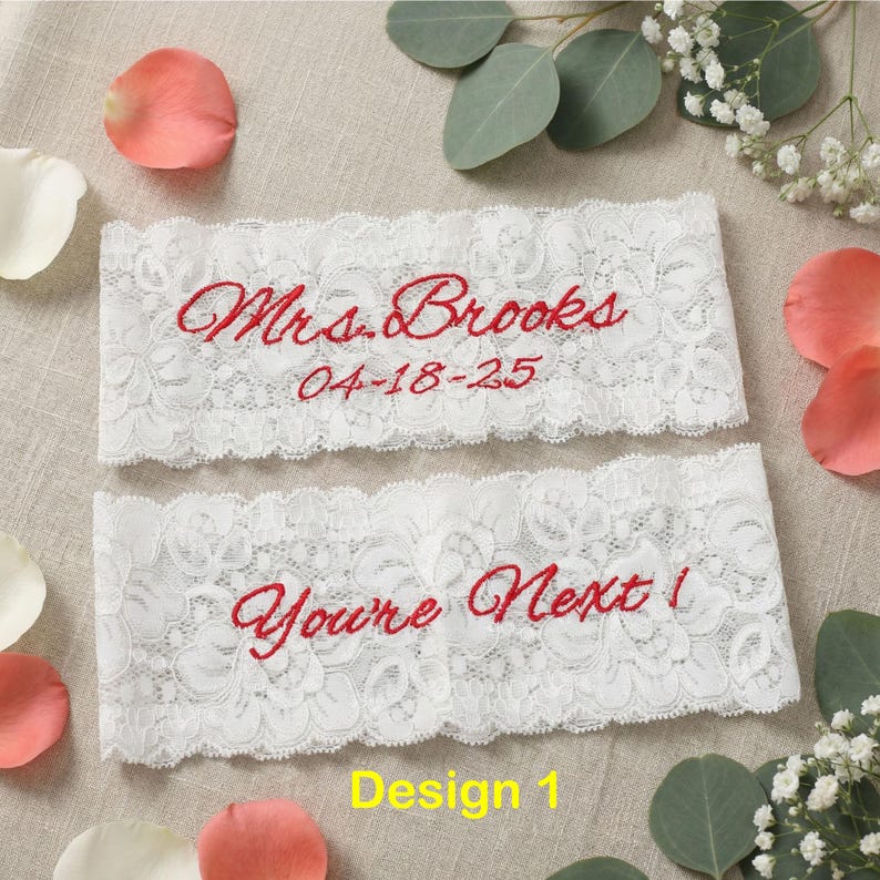 Personalized Bridal Garter Set, Custom Embroidered Lace, Beach Wedding ...