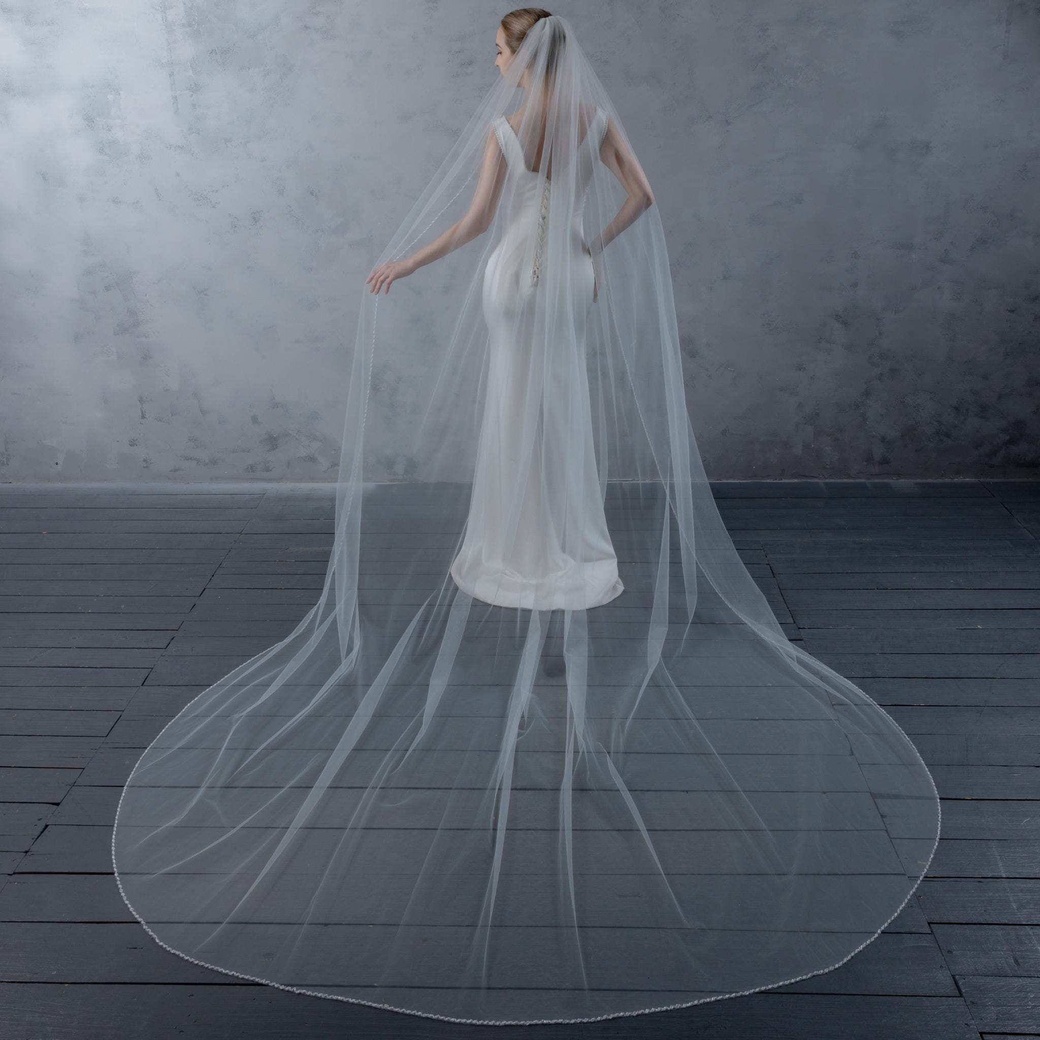 Cathedral Frosted Beaded Wedding Veil – Ultra-sheer Tulle With Beaded ...