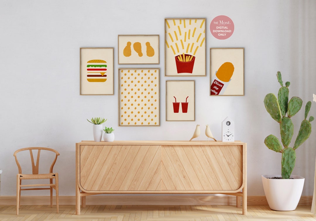 Fast Food Wall Art Set of 6 Prints, Fast Food Digital Prints Wall Decor ...