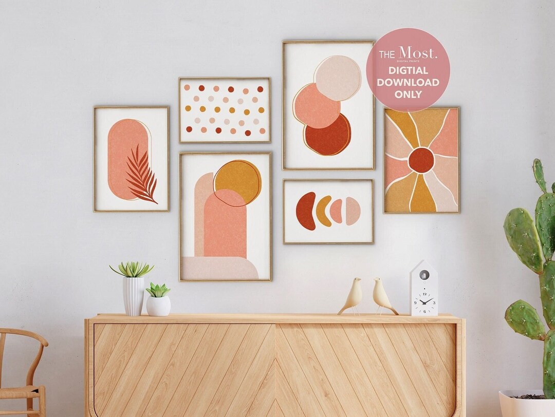 Boho Classic Wall Art Set of 6 Prints, Boho Red Orange Digital Prints ...