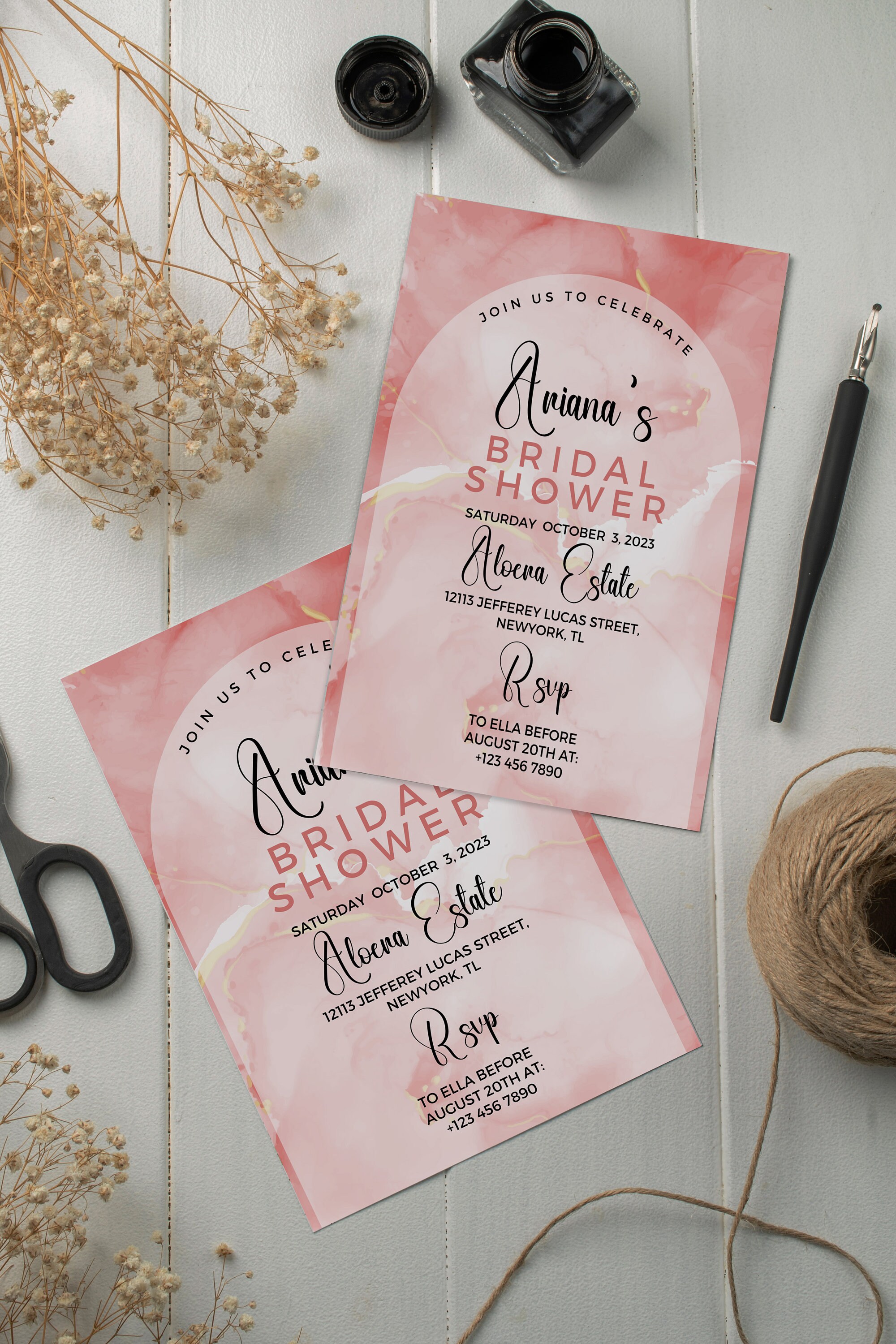 Rose Gold Editable Bridal Shower Invitation Template - Etsy