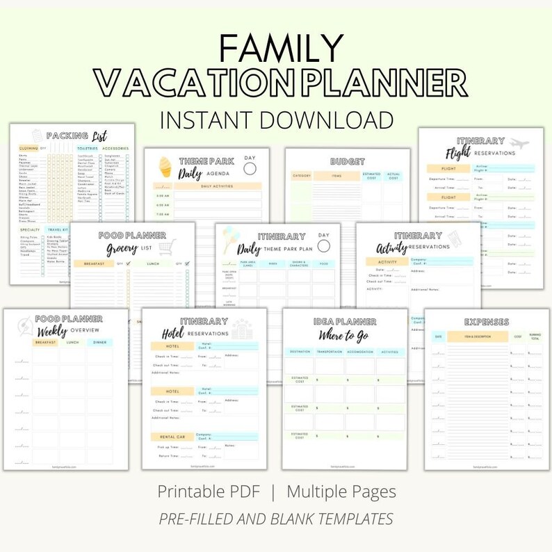 Vacation Planner Printable for Families // Travel Planner - Etsy
