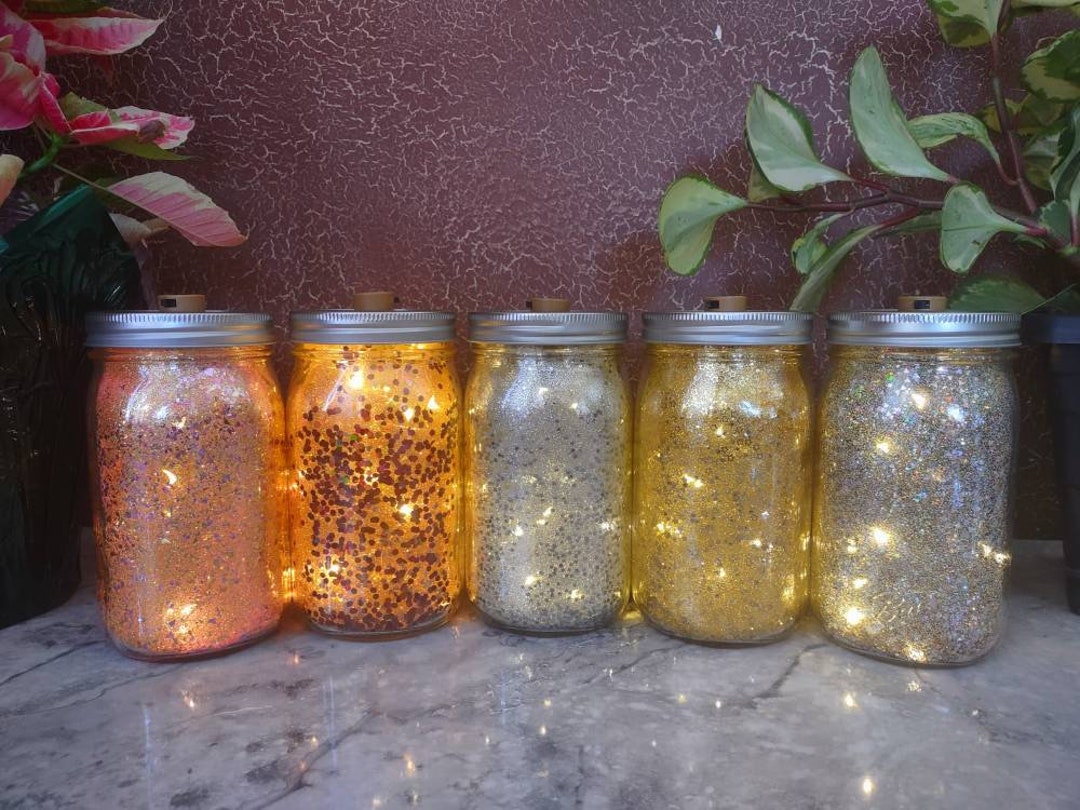 Glitter Sparkle Jar With LED Lights - Metallic Colors - Etsy