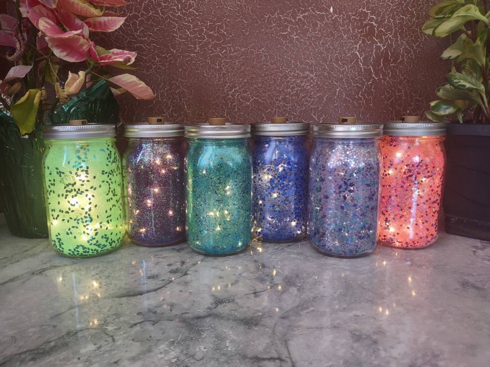 Glitter Sparkle Jar With LED Lights - Alternate Colors - Etsy