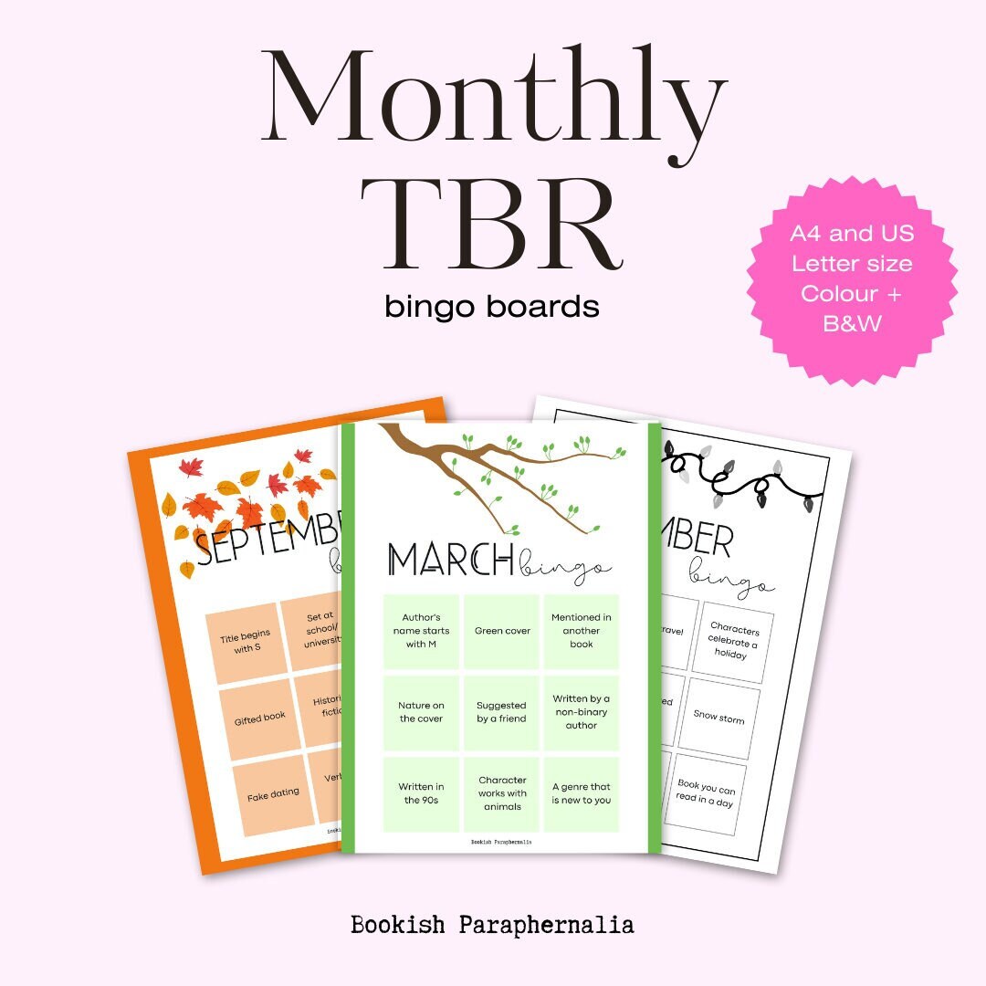 Monthly TBR Bingo Boards Reading Challenge Prompts - Etsy Monthly TBR Bingo Boards Reading Challenge Prompts - Etsy