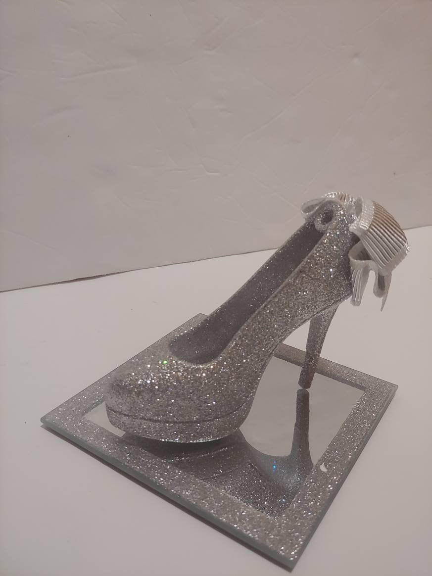 SILVER GLITTERED DECORATIVE High Heel Table Decor W/ Bonus (gift ...