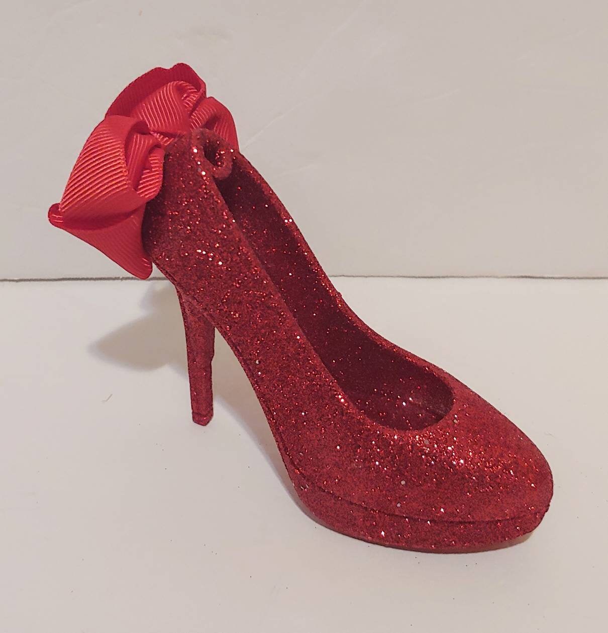 RED GLITTERED DECORATIVE High Heel Table Decor W/ Bonus (gift) Mirror ...