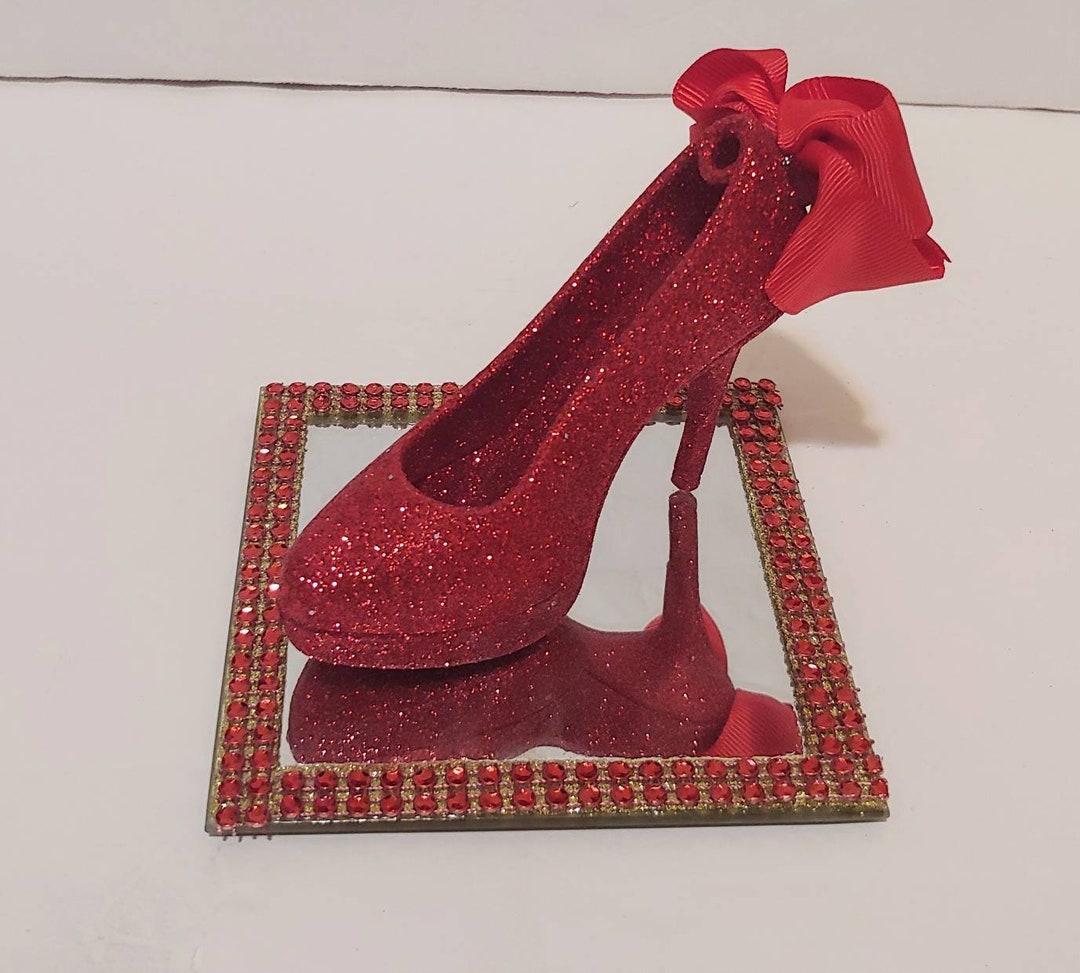 RED GLITTERED DECORATIVE High Heel Table Decor W/ Bonus (gift) Mirror ...