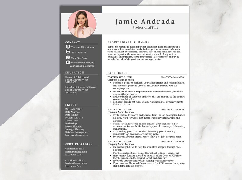 CV Photo Template | MS Word Resume | Word Photo Resume Template ...