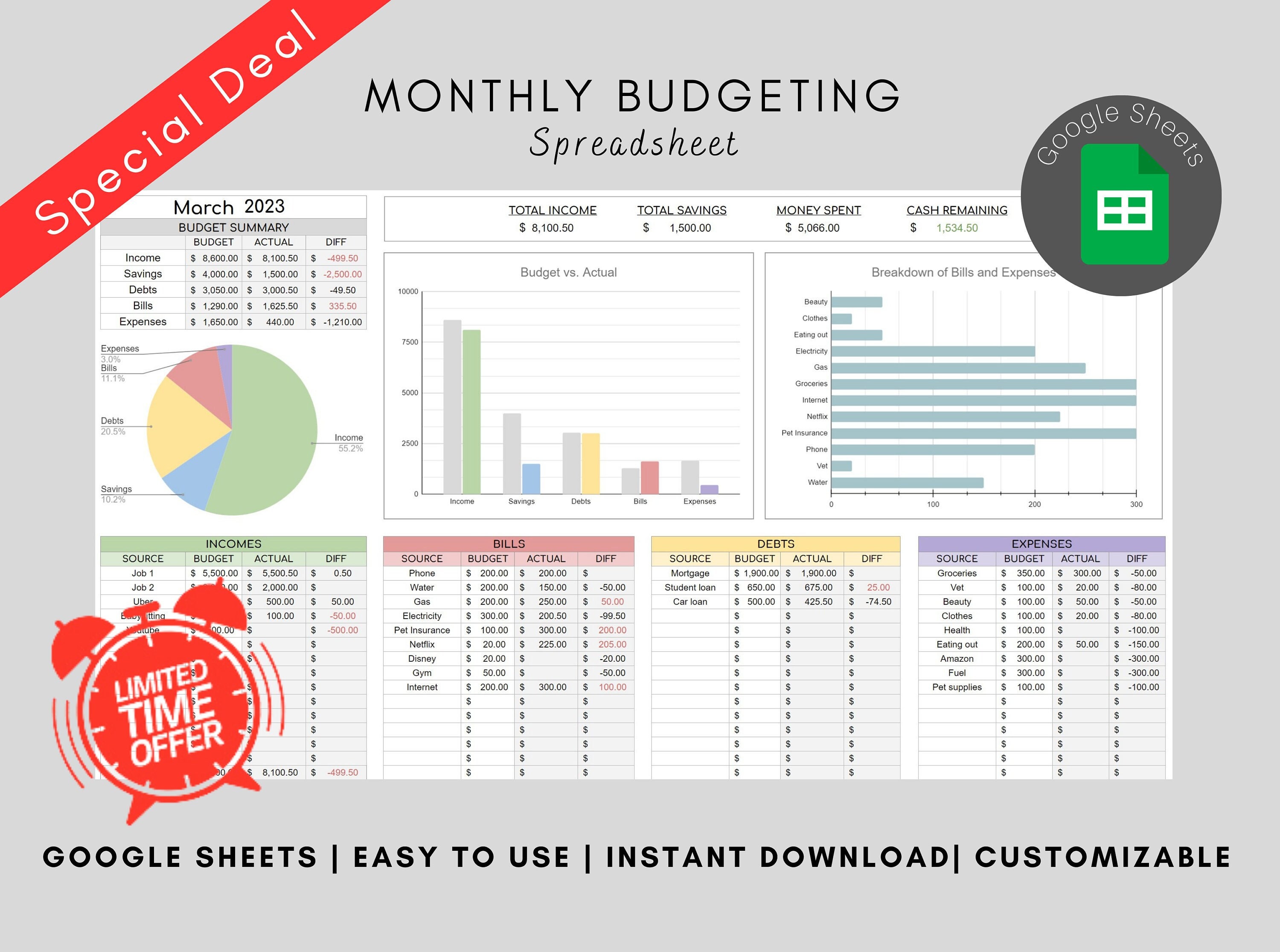Digital Budget Planner: Google Sheets Expense & Savings Tracker ...