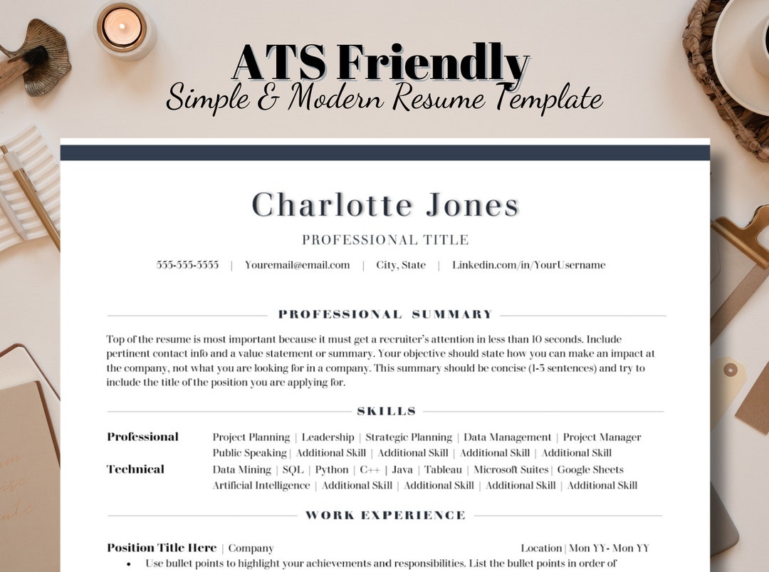 ATS Friendly Word CV Template, ATS Resume Professional Minimalistic ...