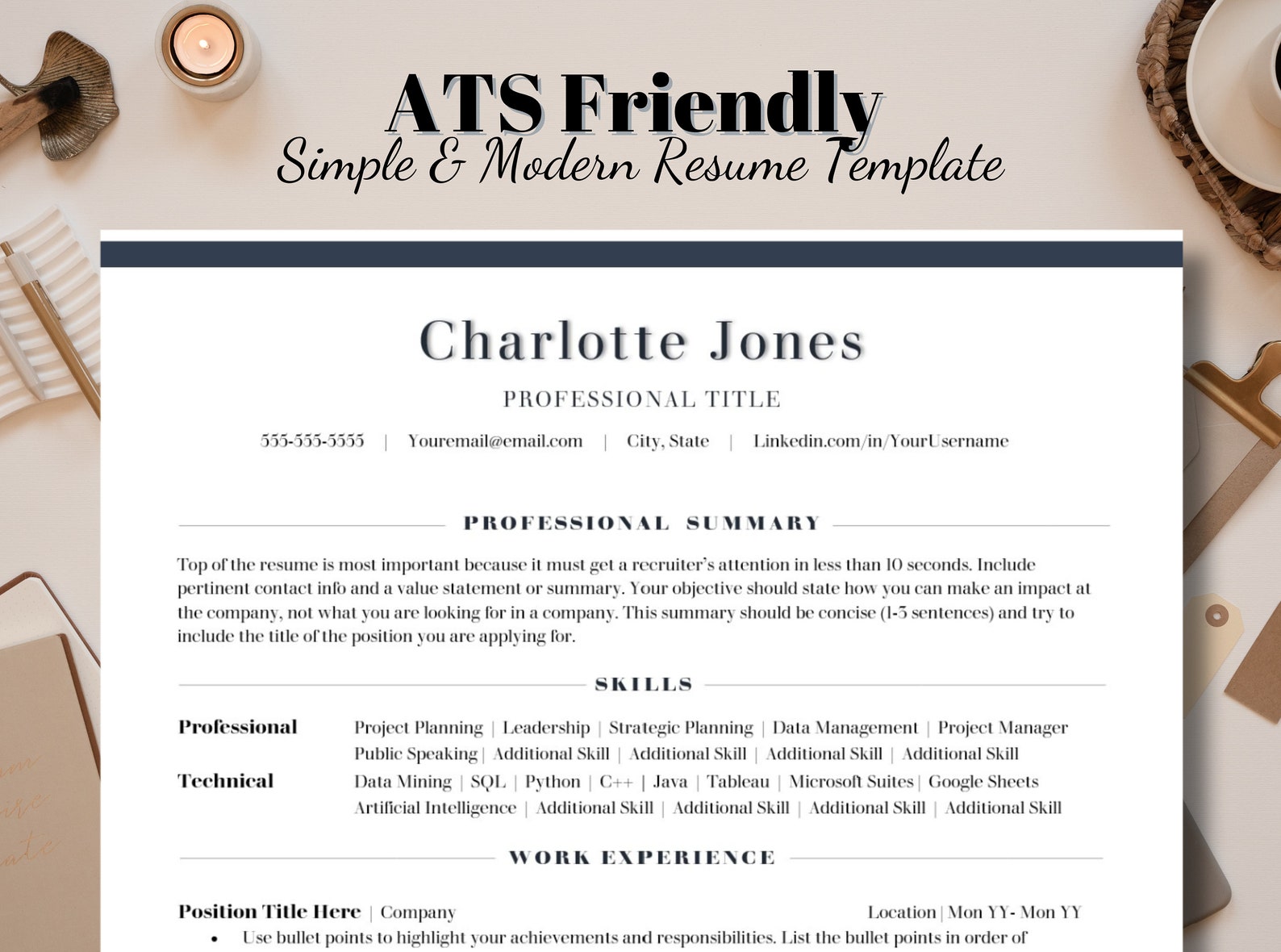 ATS Friendly Word CV Template, ATS Resume Professional Minimalistic ...