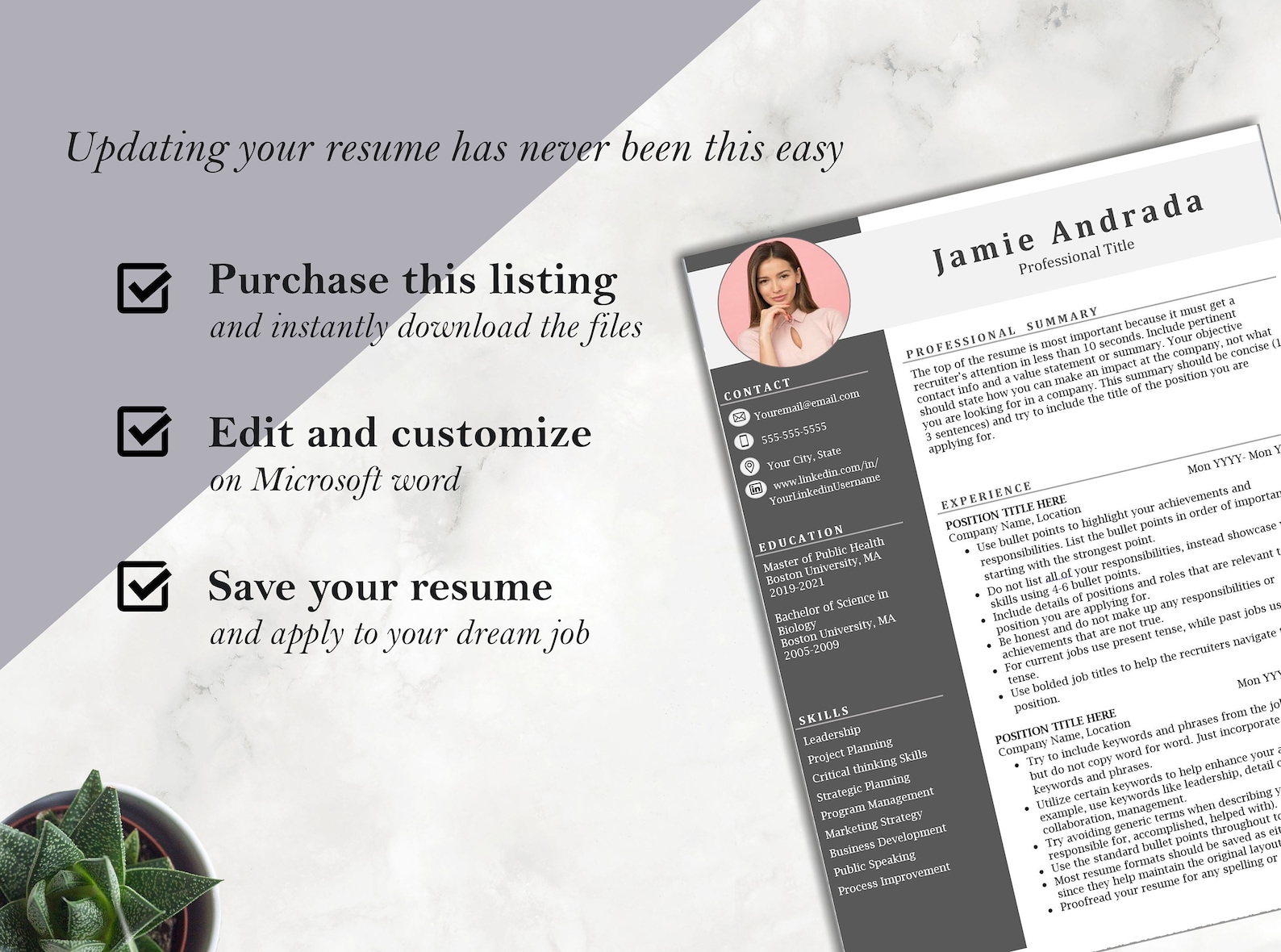 CV Photo Template | MS Word Resume | Word Photo Resume Template ...
