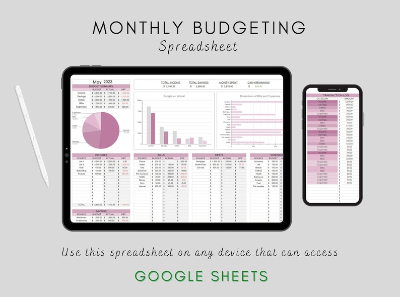 Digital Budget Planner, Google Sheets Budget Spreadsheet, Monthly ...